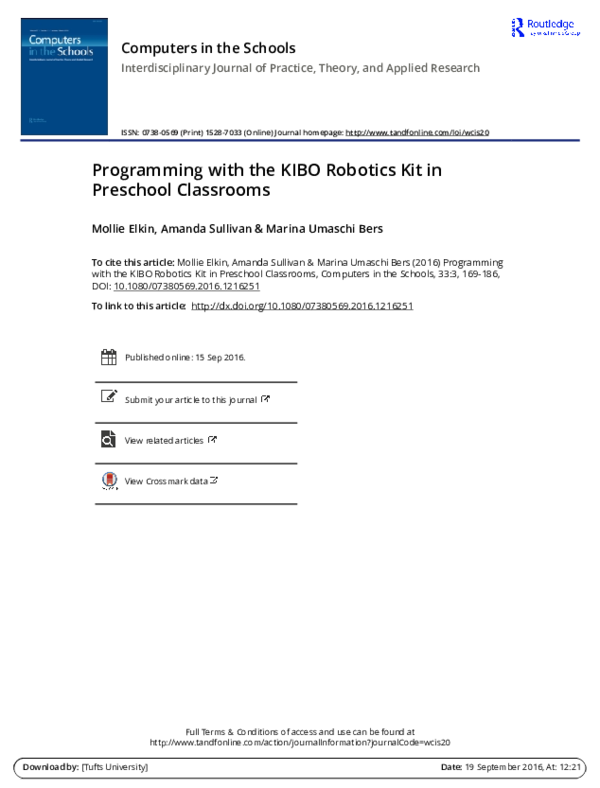 (PDF) Programming with the KIBO Robotics Kit in Preschool Classrooms