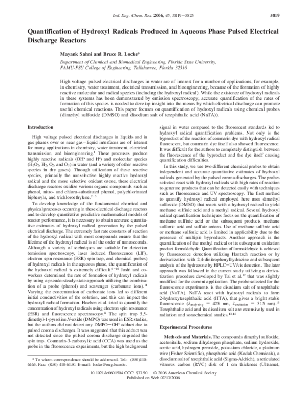 (PDF) Quantification of Hydroxyl Radicals Produced in Aqueous Phase ...