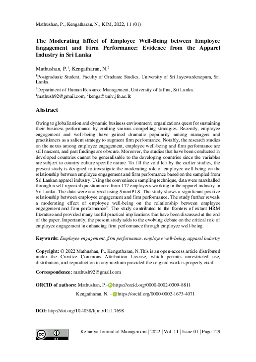 (PDF) The Moderating Effect of Employee Well-Being between Employee Engagement and Firm ...