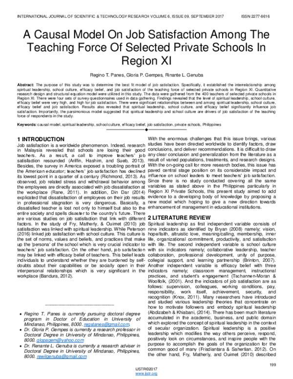 (PDF) A Causal Model On Job Satisfaction Among The Teaching Force Of ...