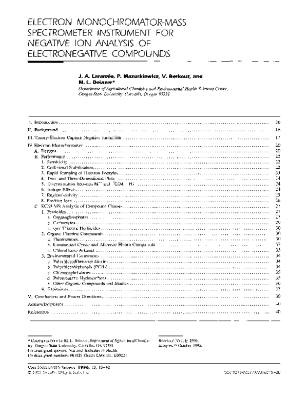 (PDF) Electron monochromator-mass spectrometer instrument for negative ...
