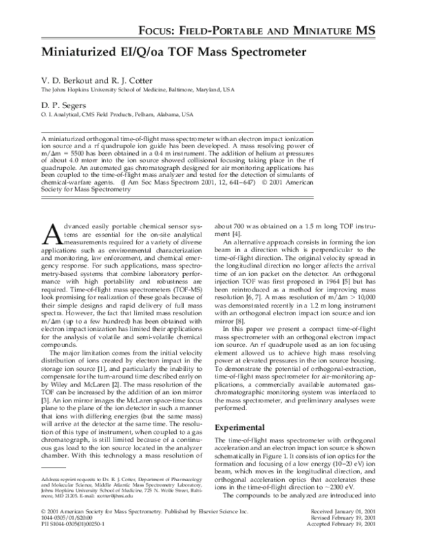(PDF) Miniaturized EI/Q/oa TOF mass spectrometer