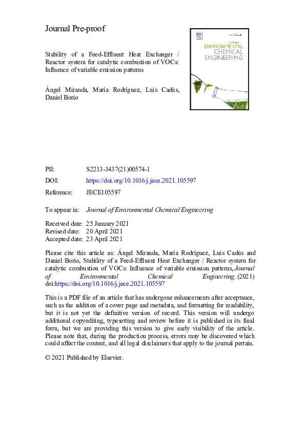(PDF) Stability of a Feed-Effluent Heat Exchanger/Reactor system for ...