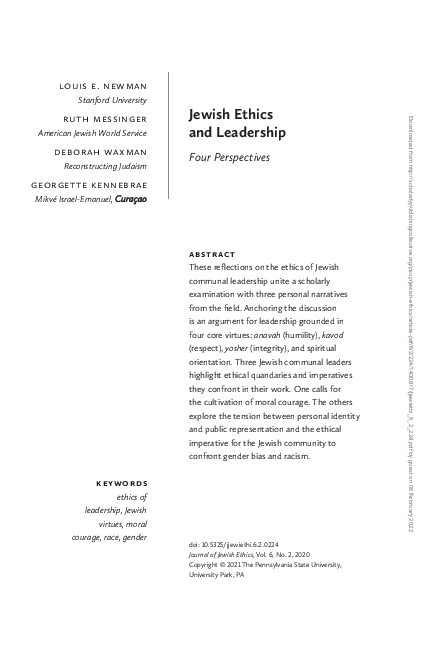 (PDF) Jewish Ethics and Leadership | Deborah Waxman - Academia.edu