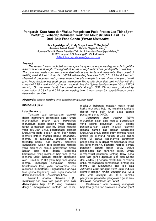 (PDF) Pengaruh Kuat Arus dan Waktu Pengelasan pada Proses Las Titik ...