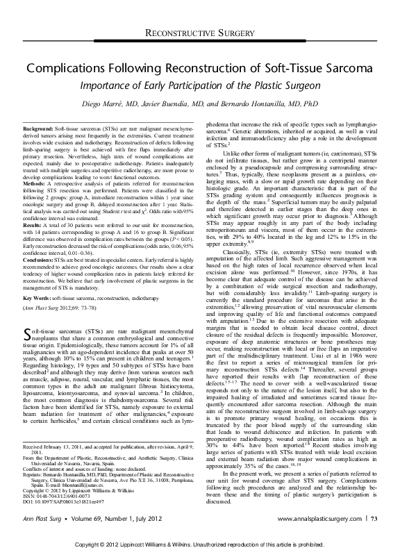 (PDF) Complications Following Reconstruction of Soft-Tissue Sarcoma