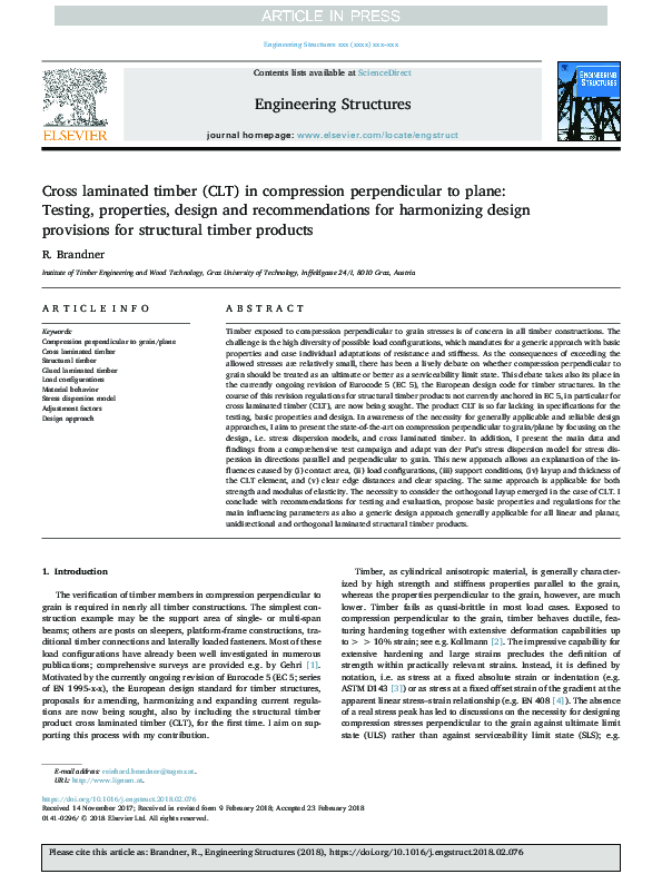 (PDF) Cross laminated timber (CLT) in compression perpendicular to ...