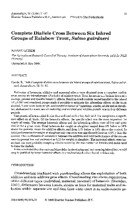(PDF) Complete diallele cross between six inbred groups of rainbow ...