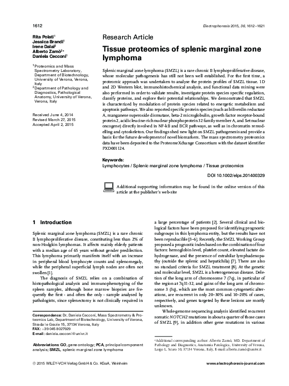 (PDF) Tissue proteomics of splenic marginal zone lymphoma