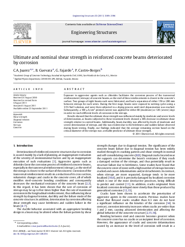 (PDF) Ultimate and nominal shear strength in reinforced concrete beams ...