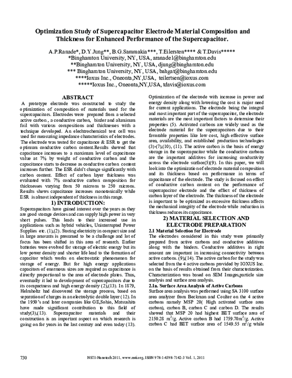 (PDF) Optimization study of Supercapacitor electrode material composition and thickness for ...