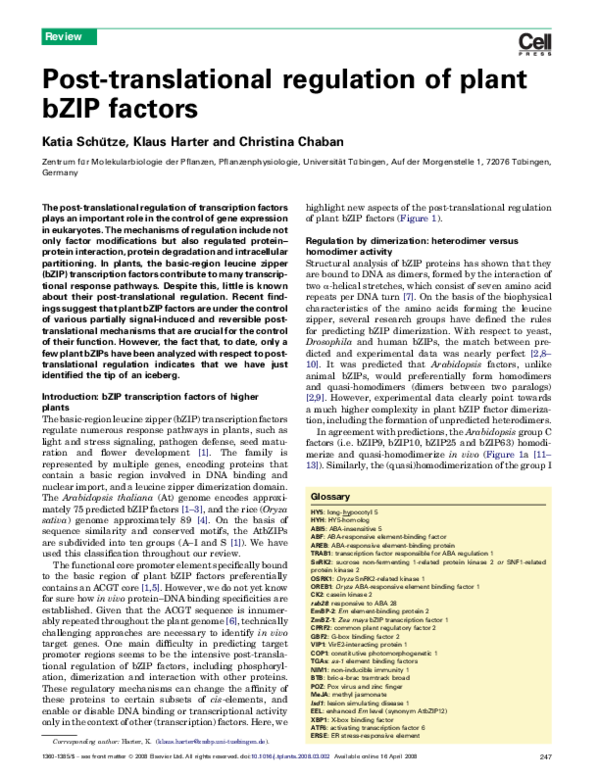 (PDF) Post-translational regulation of plant bZIP factors