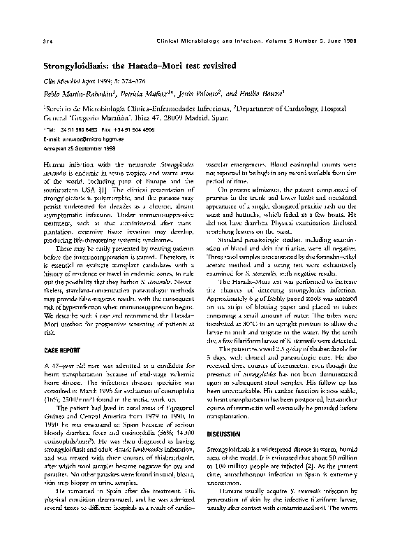 (PDF) Strongyloidiasis: the Harada–Mori test revisited