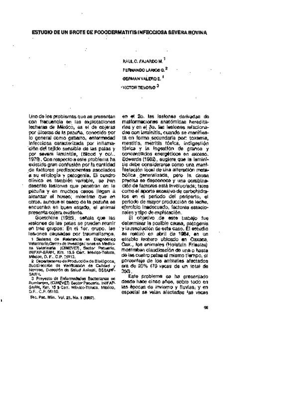 (PDF) Estudio de un brote de pododermatitis infecciosa severa bovina
