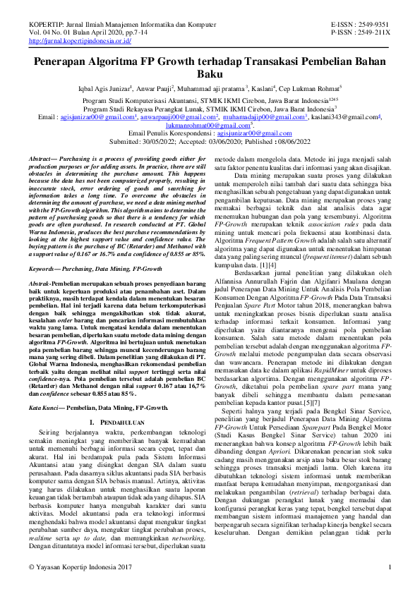 (PDF) Penerapan Algoritma FP Growth terhadap Transakasi Pembelian Bahan Baku | MUHAMMAD AJI ...