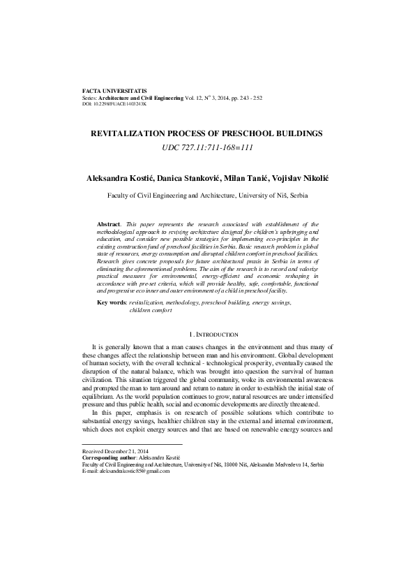 (PDF) Revitalization process of preschool buildings