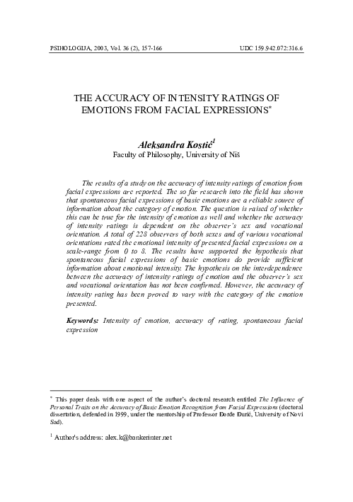 (PDF) The accuracy of intensity ratings of emotions from facial expressions