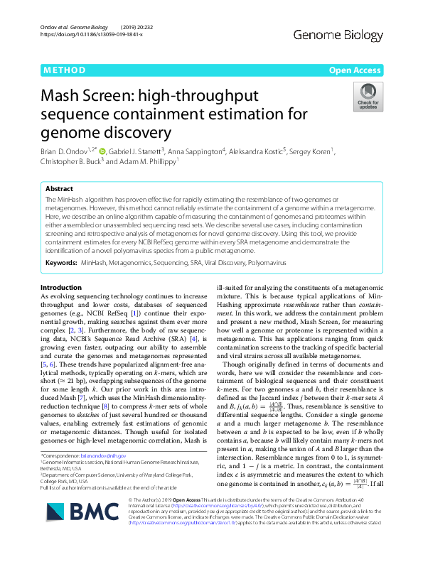 (PDF) Mash Screen: High-throughput sequence containment estimation for ...