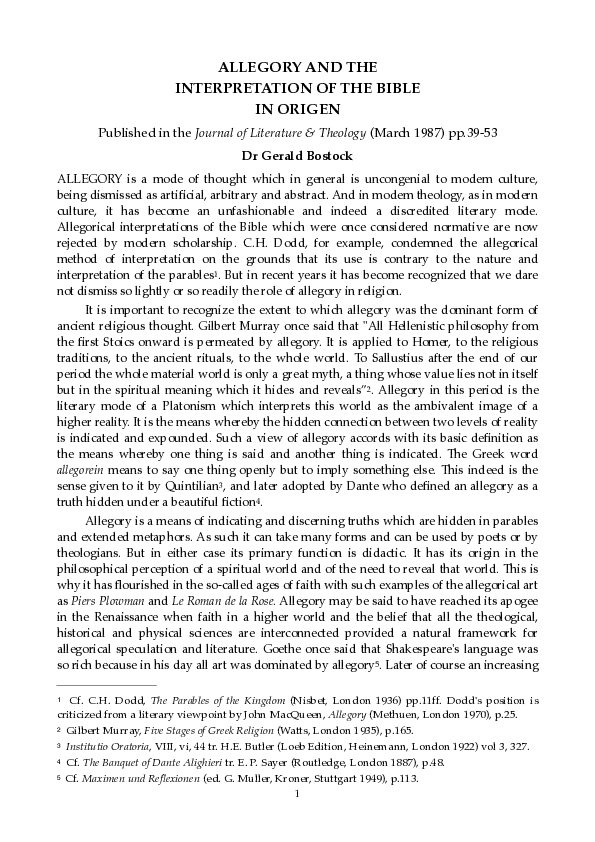 (PDF) ALLEGORY AND THE INTERPRETATION OF THE BIBLE IN ORIGEN