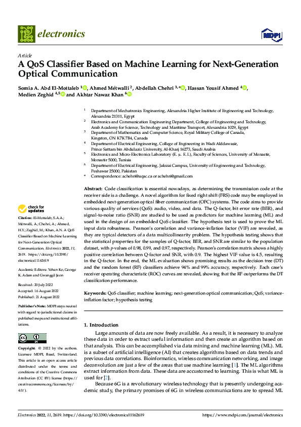 Pdf A Qos Classifier Based On Machine Learning For Next Generation Optical Communication