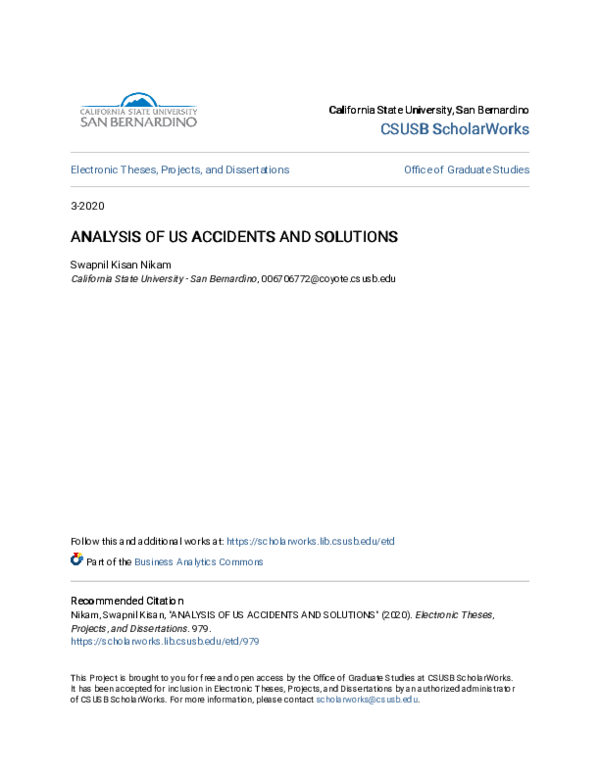 (PDF) Analysis of Us Accidents and Solutions