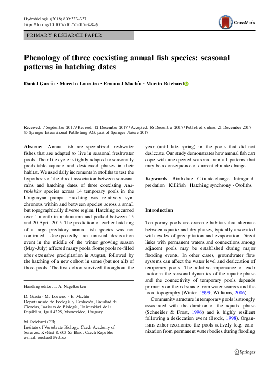 (PDF) Phenology of three coexisting annual fish species: seasonal ...