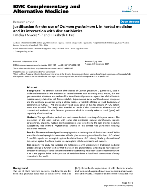 (PDF) Justification for the use of Ocimum gratissimum L in herbal ...