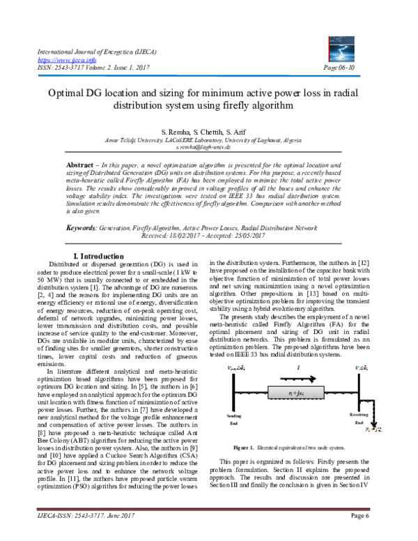 (PDF) Optimal DG Location and Sizing for Minimum Active Power Loss in Radial Distribution System ...