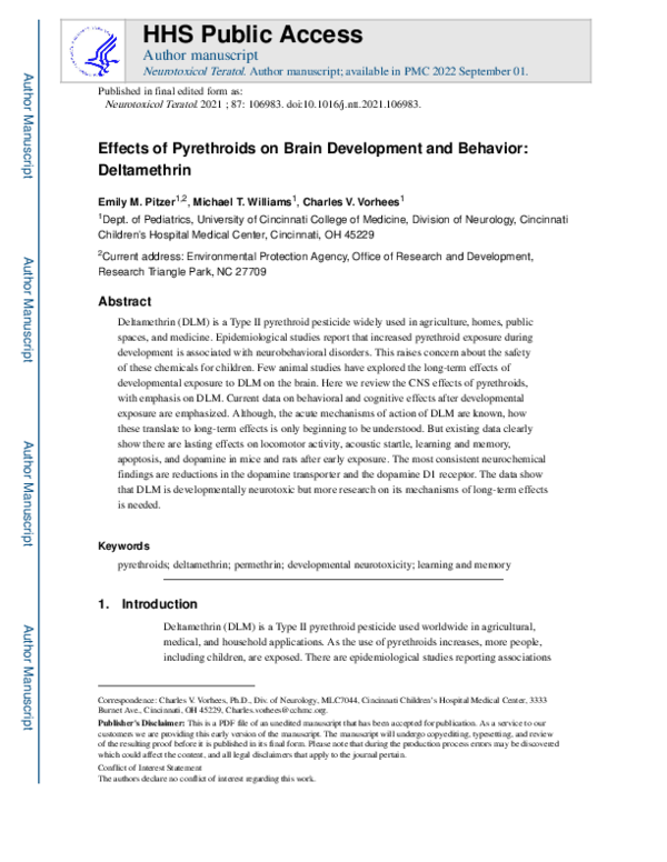 (PDF) Effects of pyrethroids on brain development and behavior ...