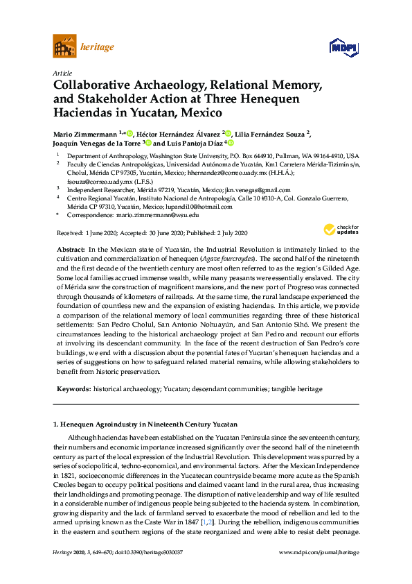 (PDF) Collaborative Archaeology, Relational Memory, and Stakeholder Action at Three Henequen ...