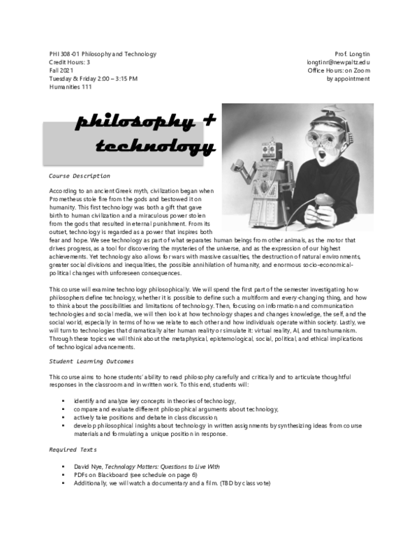 (PDF) Syllabus Philosophy of Technology Fall 2021