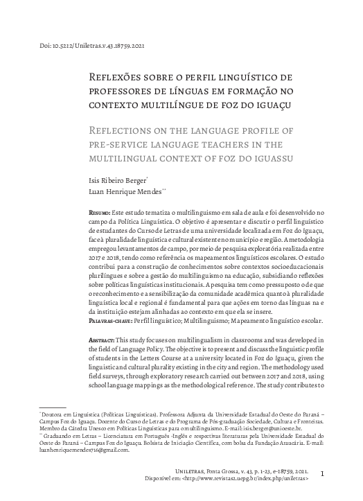 (PDF) Reflexões Sobre O Perfil Linguístico De Professores De Línguas Em ...