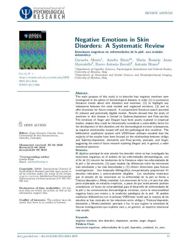 (PDF) Negative Emotions in Skin Disorders: A Systematic Review
