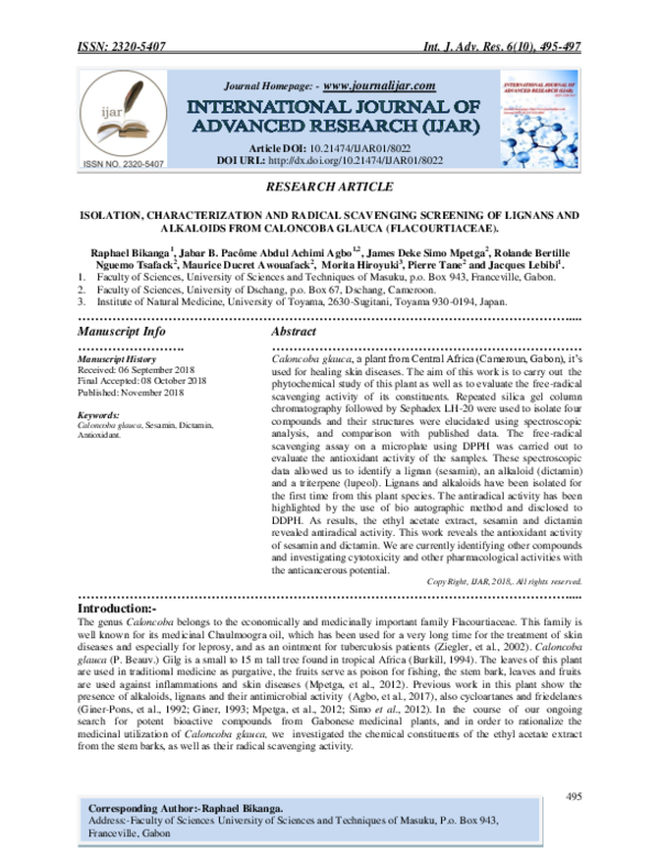 (PDF) Isolation, Characterization and Radical Scavenging Screening of ...