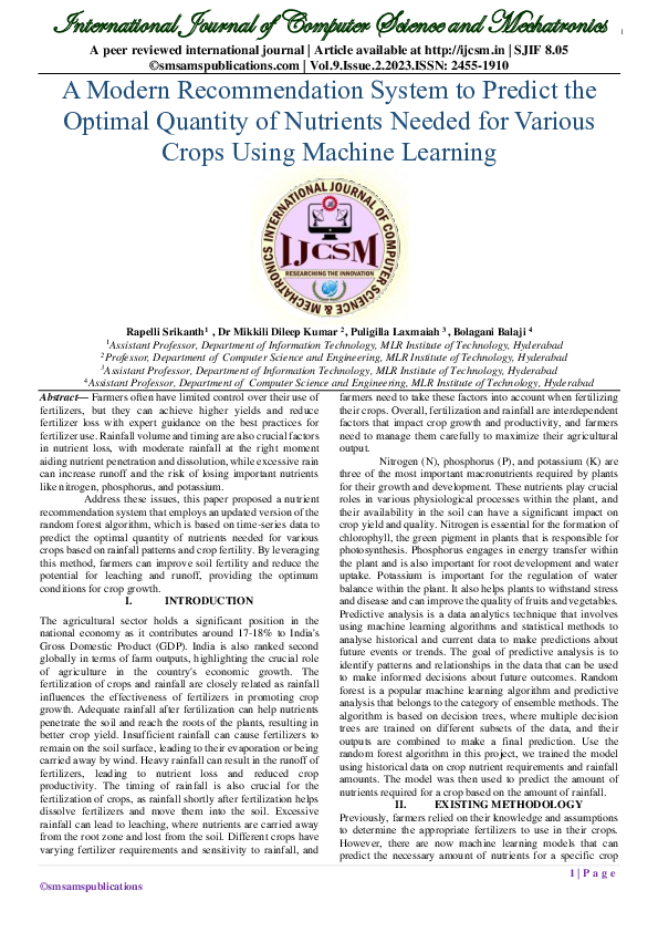 (PDF) A Modern Recommendation System to Predict the Optimal Quantity of ...