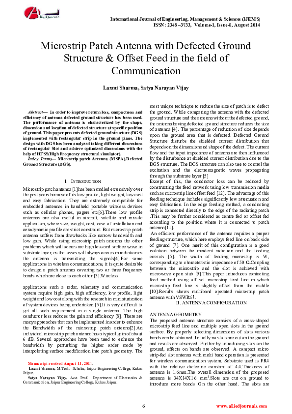 Pdf Microstrip Patch Antenna With Defected Ground Structure And Offset Feed In The Field Of