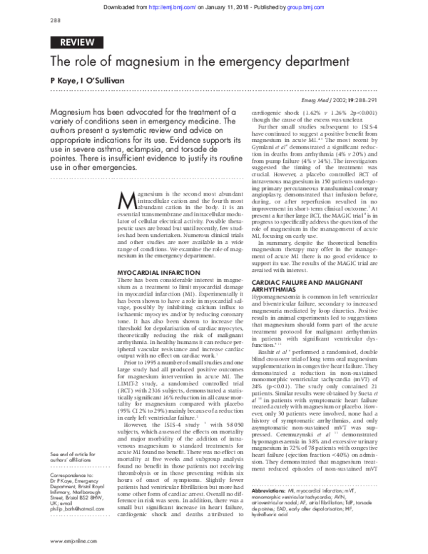 (PDF) The role of magnesium in the emergency department