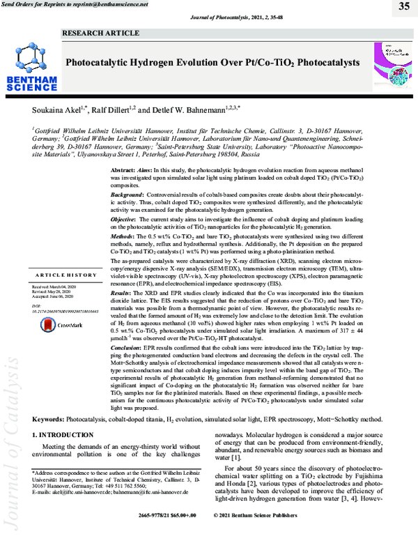 (PDF) Photocatalytic Hydrogen Evolution Over Pt/Co-TiO2 Photocatalysts ...