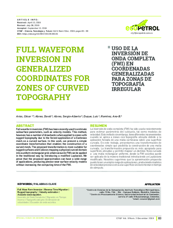 (PDF) Full Waveform Inversion in generalized coordinates for zones of ...