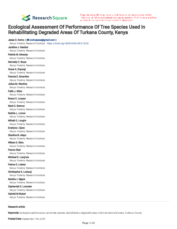(PDF) Ecological Assessment Of Performance Of Tree Species Used In ...