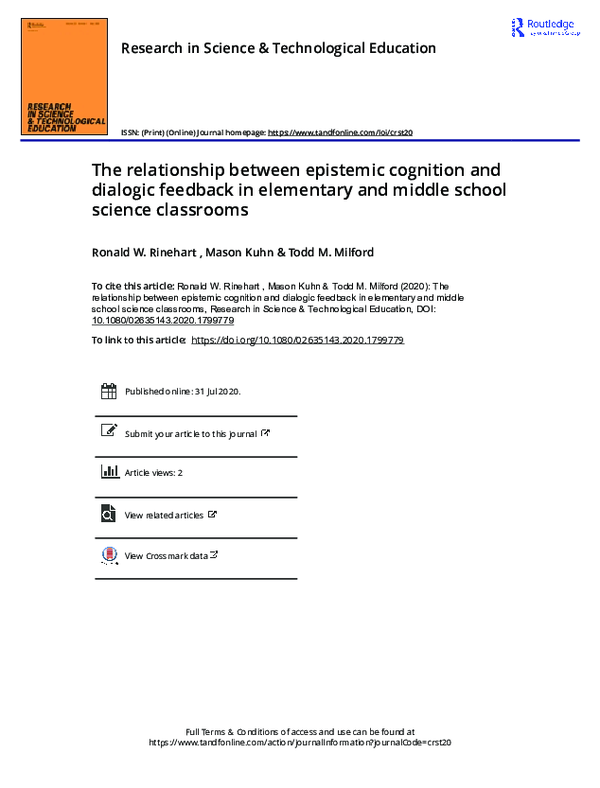 (PDF) The relationship between epistemic cognition and dialogic feedback in elementary and ...