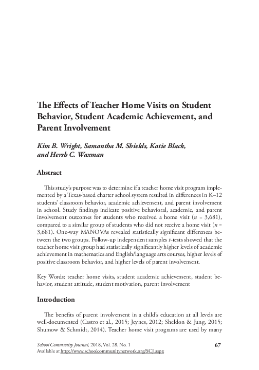 (PDF) The Effects of Teacher Home Visits on Student Behavior, Student Academic Achievement, and ...