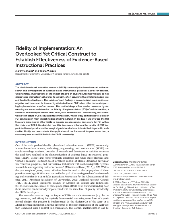 (PDF) Fidelity of Implementation: An Overlooked Yet Critical Construct to Establish ...