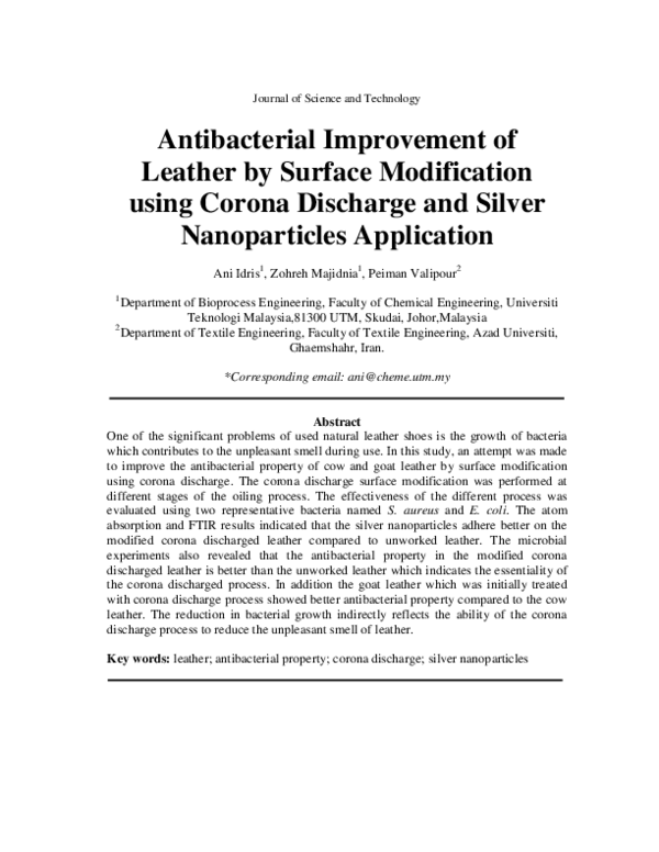 (PDF) Antibacterial improvement of leather by surface modification ...