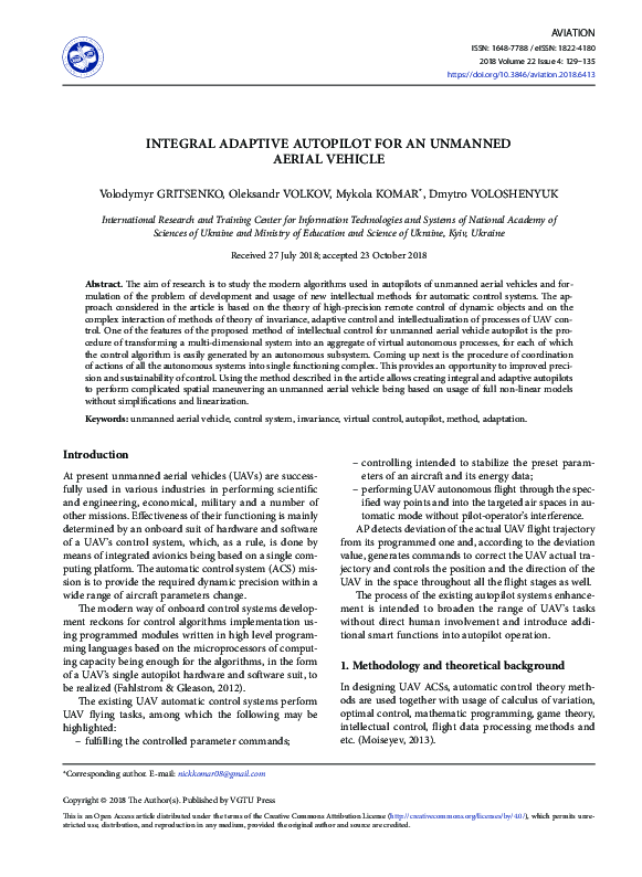 (PDF) Integral Adaptive Autopilot for an Unmanned Aerial Vehicle