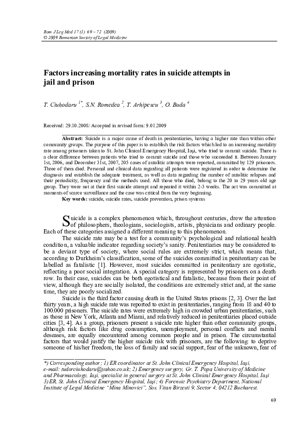(PDF) Factors increasing mortality rates in suicide attempts in jail ...