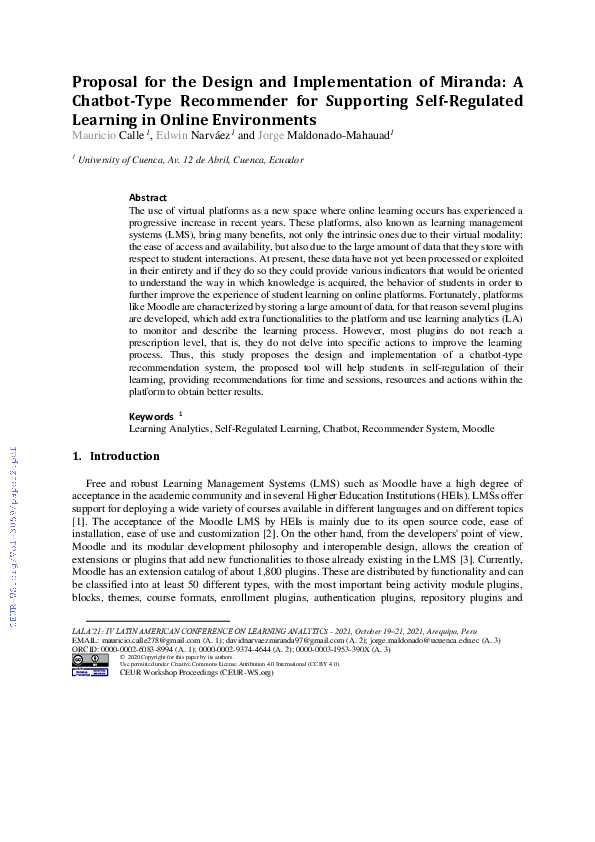 (PDF) Proposal for the Design and Implementation of Miranda: A Chatbot-Type Recommender for ...