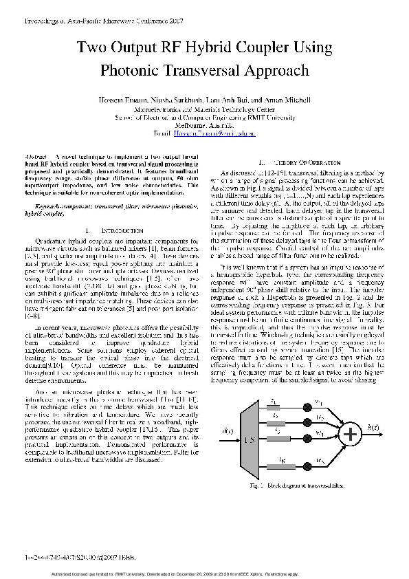 (PDF) Two Output RF Hybrid Coupler Using Photonic Transversal Approach