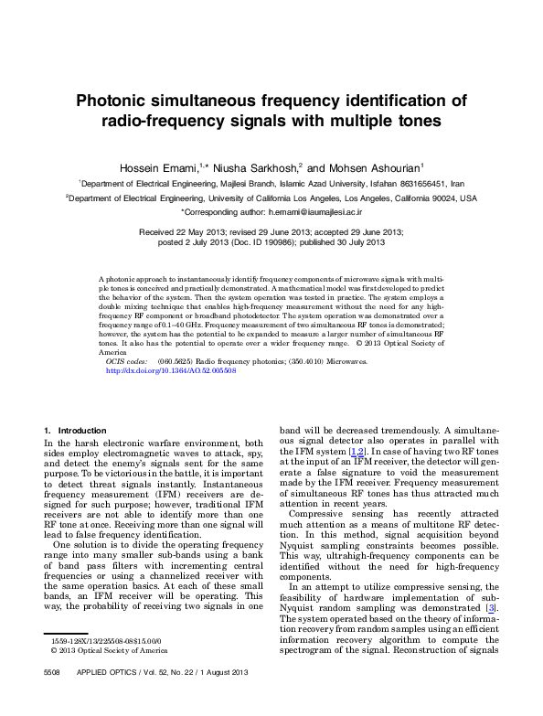 (PDF) Photonic simultaneous frequency identification of radio-frequency signals with multiple tones
