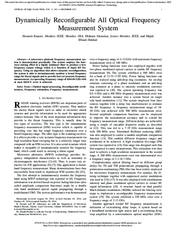 (PDF) Dynamically Reconfigurable All Optical Frequency Measurement System